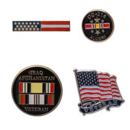 Veteran 4-Piece Pin Set | Iraq Afghanistan, DD214, Ribbons & Flag