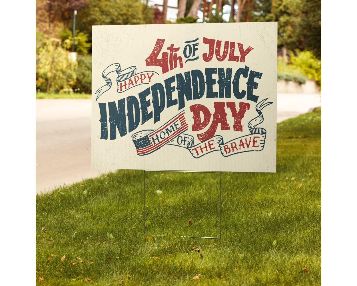 Independence Day Home Of The Brave Yard Sign