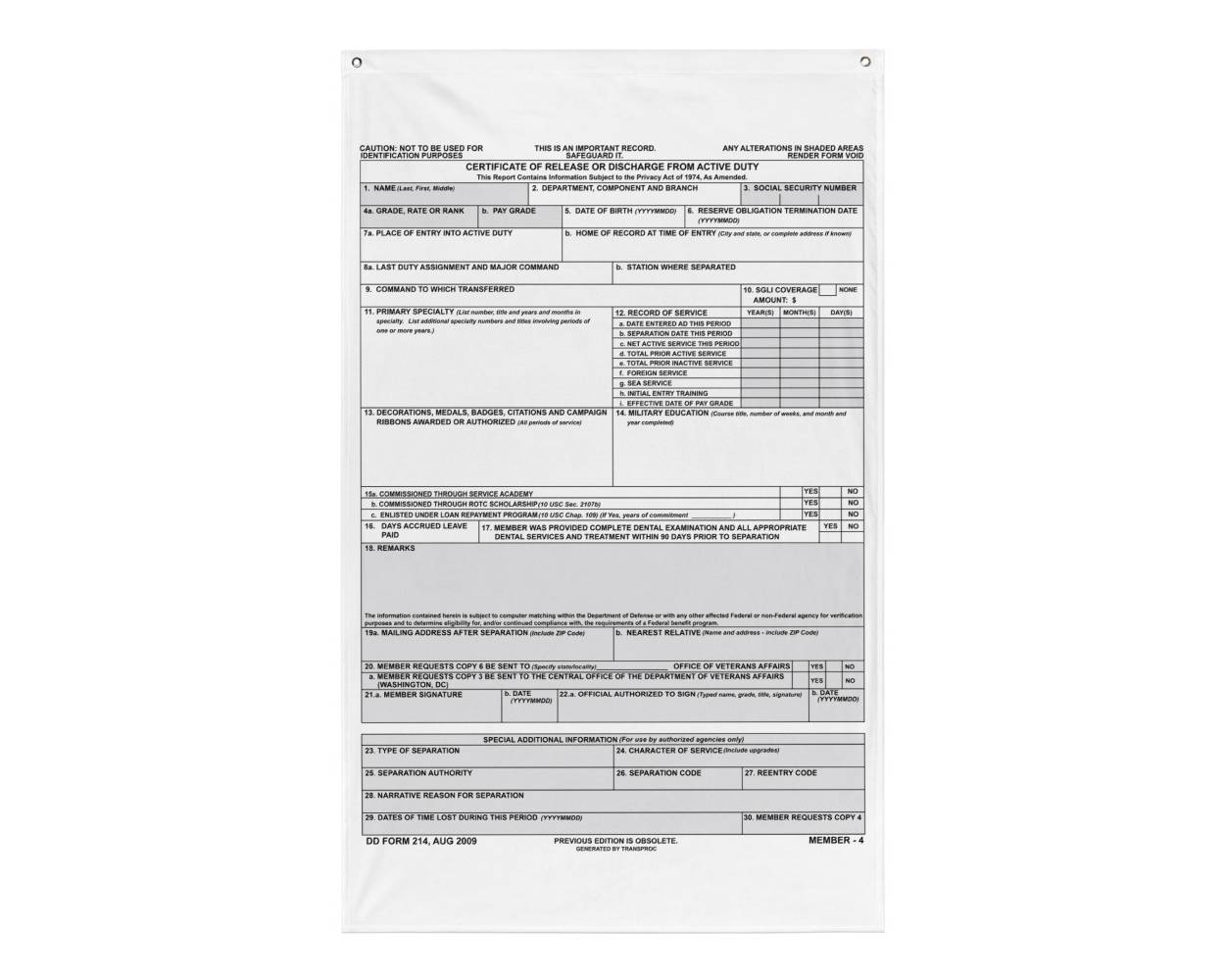 DD-214 Discharge From Active Duty Decorative Flag | Durable Polyester