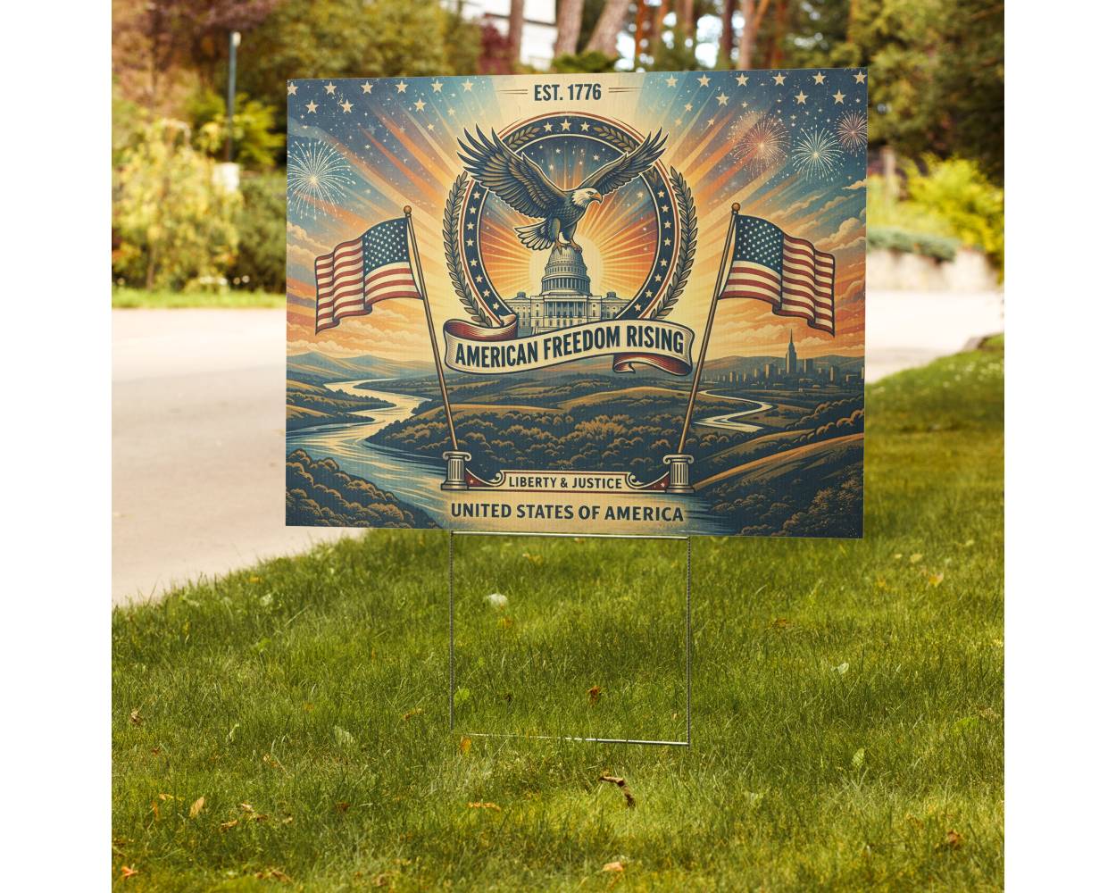 American Freedom Rising Yard Sign | Patriotic Yard Sign | Medals of America