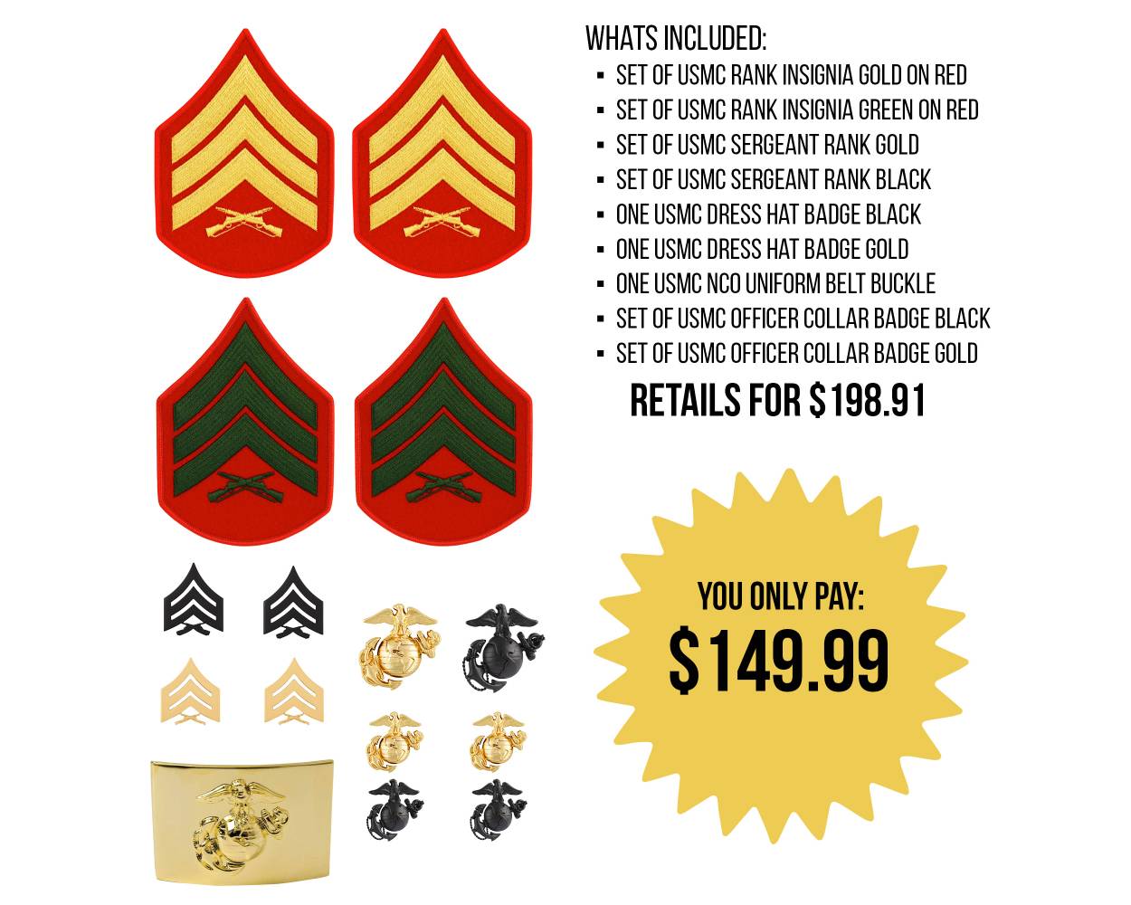 U. S. Marine Corps E-5 Sgt Sergeant Rank & Insignia Bundle Deal