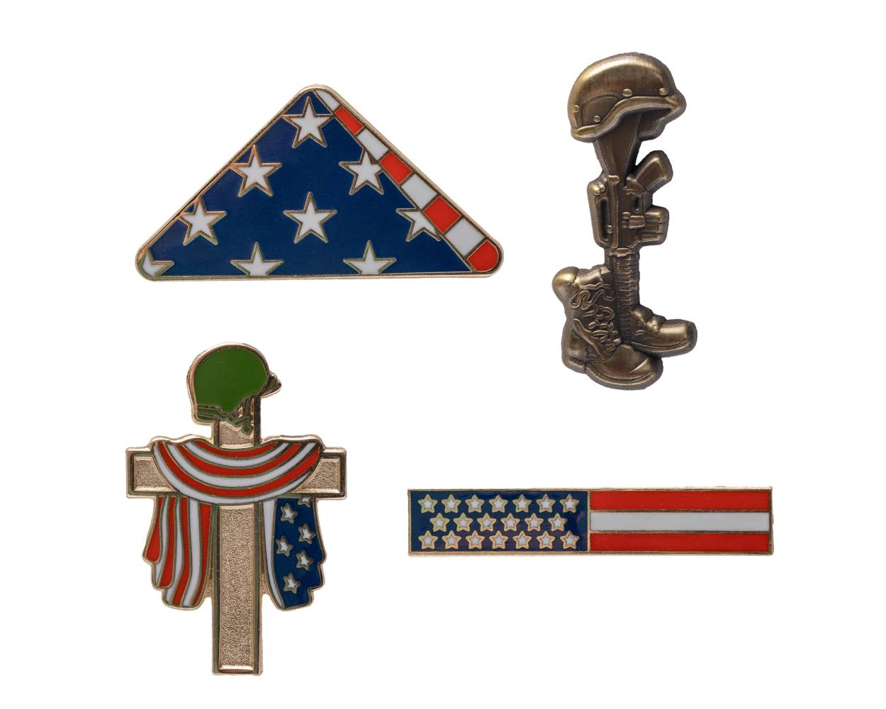 Memorial Day 4-Piece Pin Set | Folded Flag, Cross, Flag & Boots
