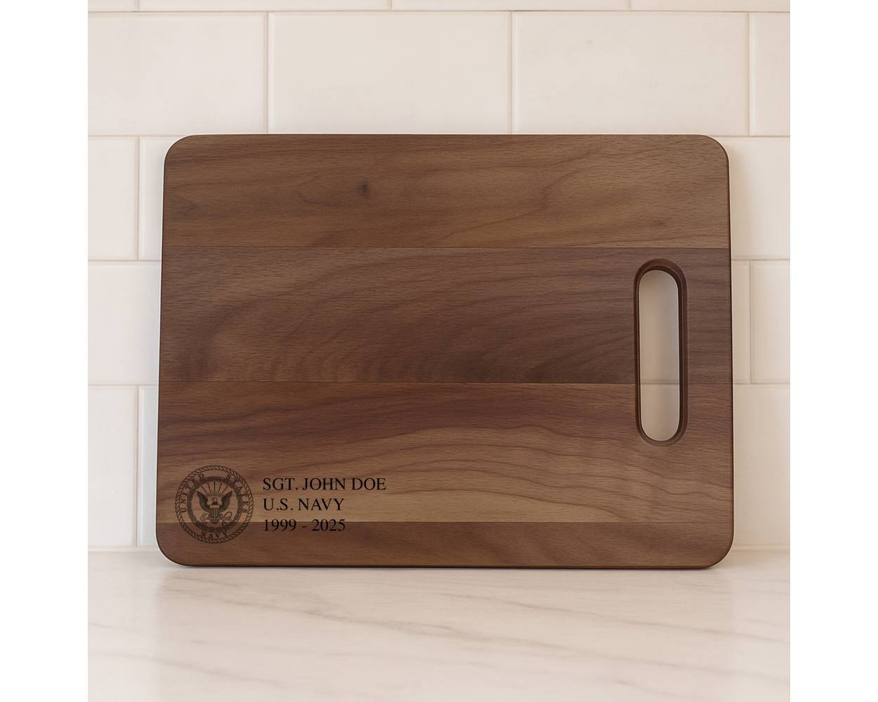 Custom Navy Engraved Walnut Cutting Board | 3-Line Personalization ...