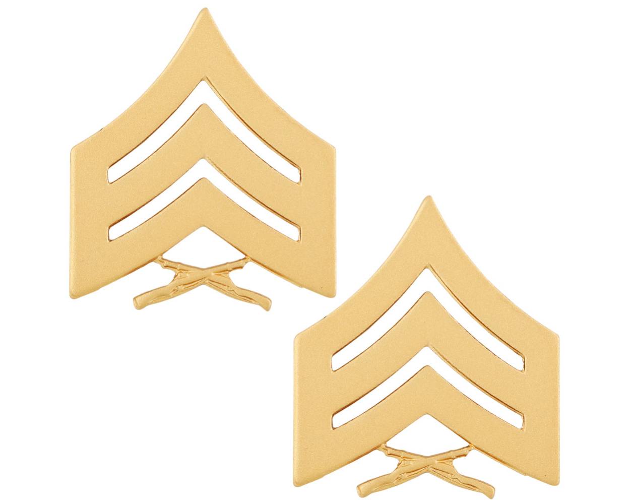 Marine Chevron Satin Gold Sergeant SGT E5 22K Gold Plated Rank Pin On Pair